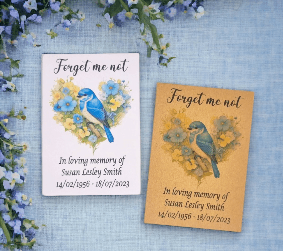 Forget Me Not Beautiful Memorial Funeral Seed Packets Bird